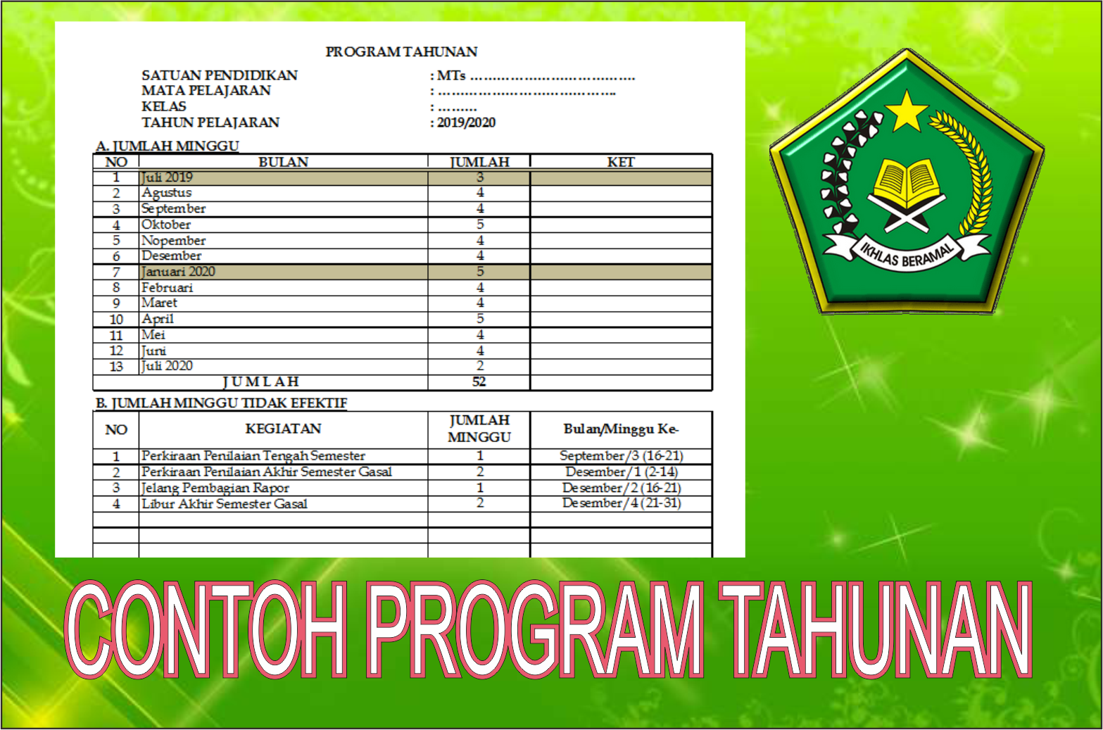 Download Contoh Program Tahunan (PROTA) Tahun Pelajaran 2019/2020 - OKE ...