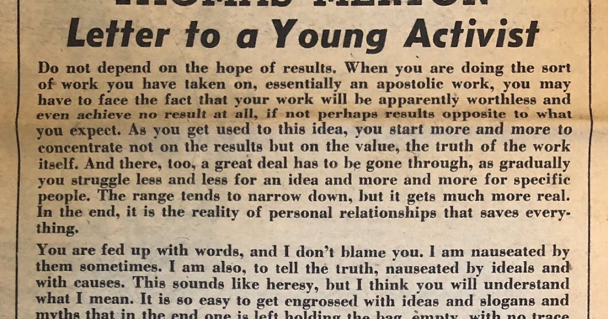 Thomas Merton - Letter to a Young Activist