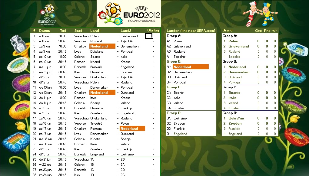 Lekker Werken: Schema Euro 2012 in Excel en Outlook