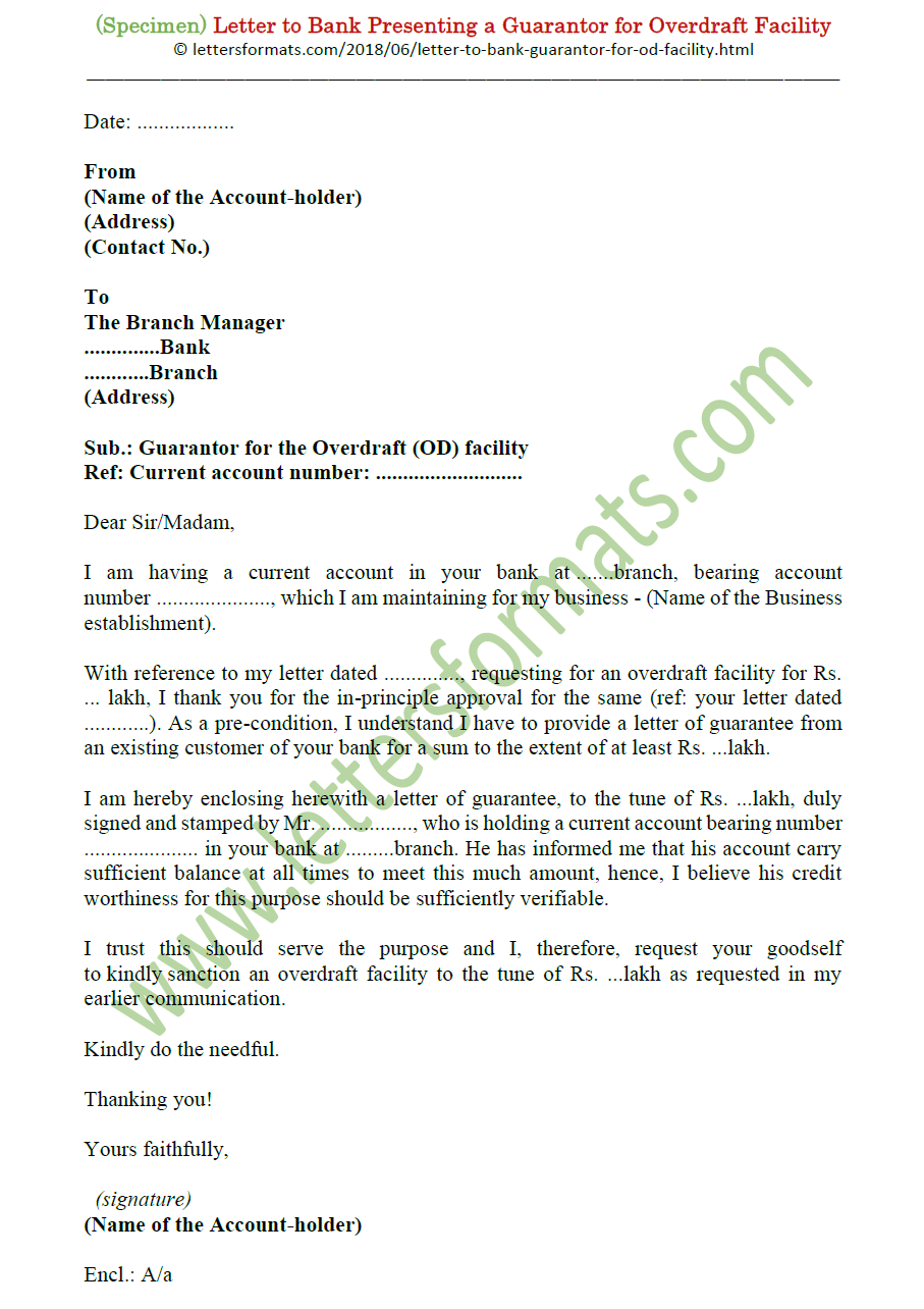 Letter To Bank Presenting A Guarantor For Overdraft OD Facility letter-to-bank-presenting-a-guarantor-for-overdraft-od-facility