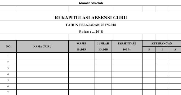 Format Rekap Absen Guru Terbaru Tahun 2018 - Materi Klasik