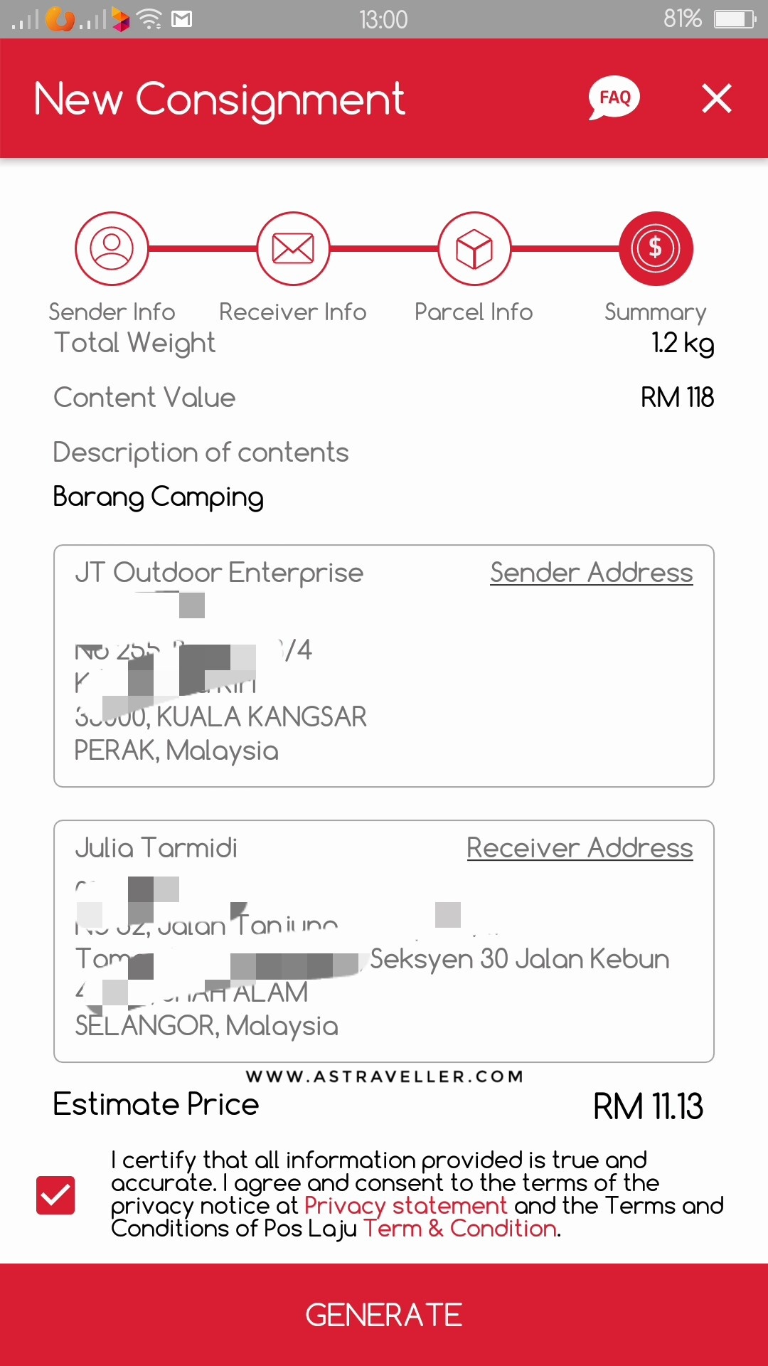 Pos Laju: E-Consignment Note / E-Nota Konsainan
