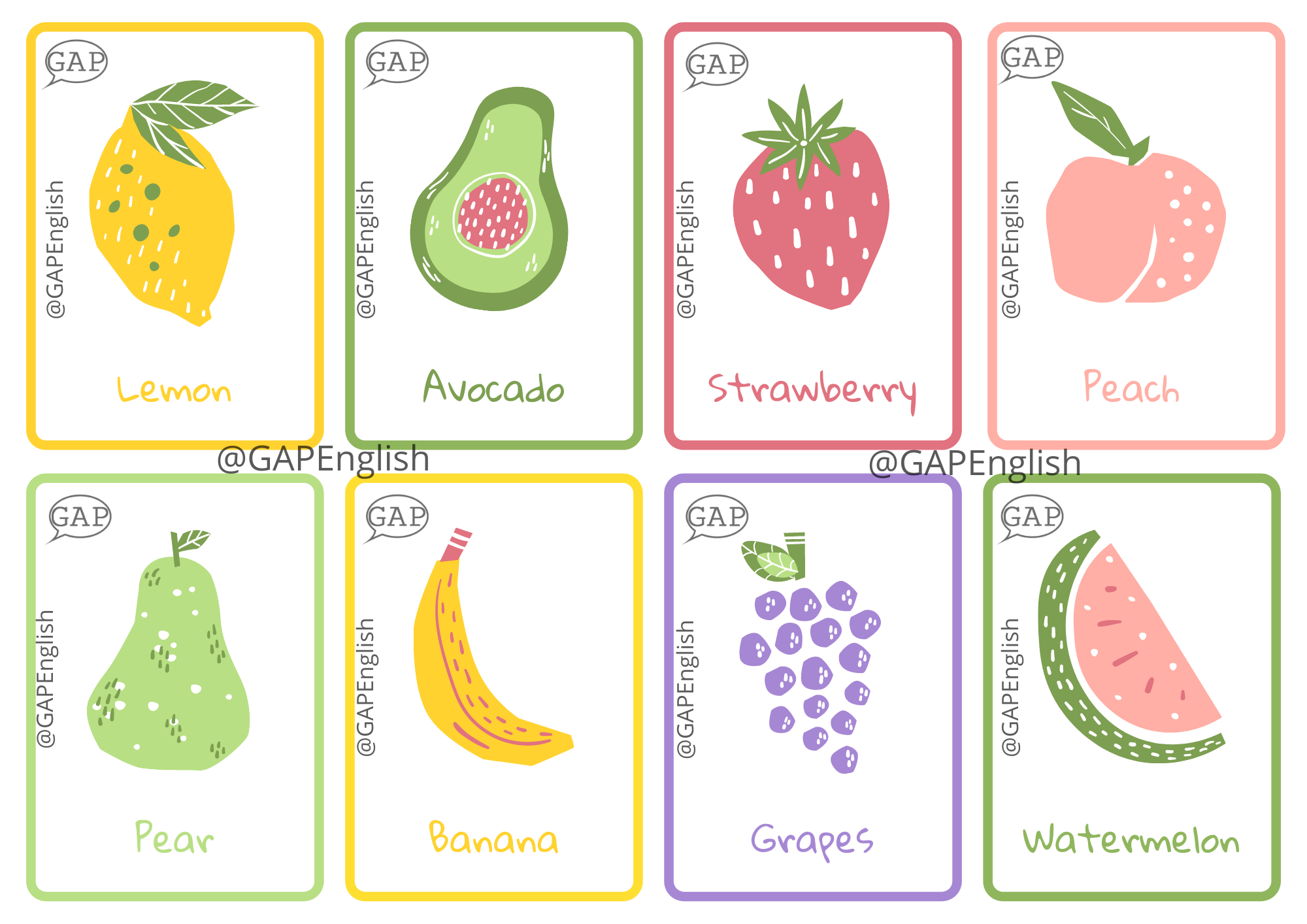 Tarjetas para aprender y repasar: Frutas