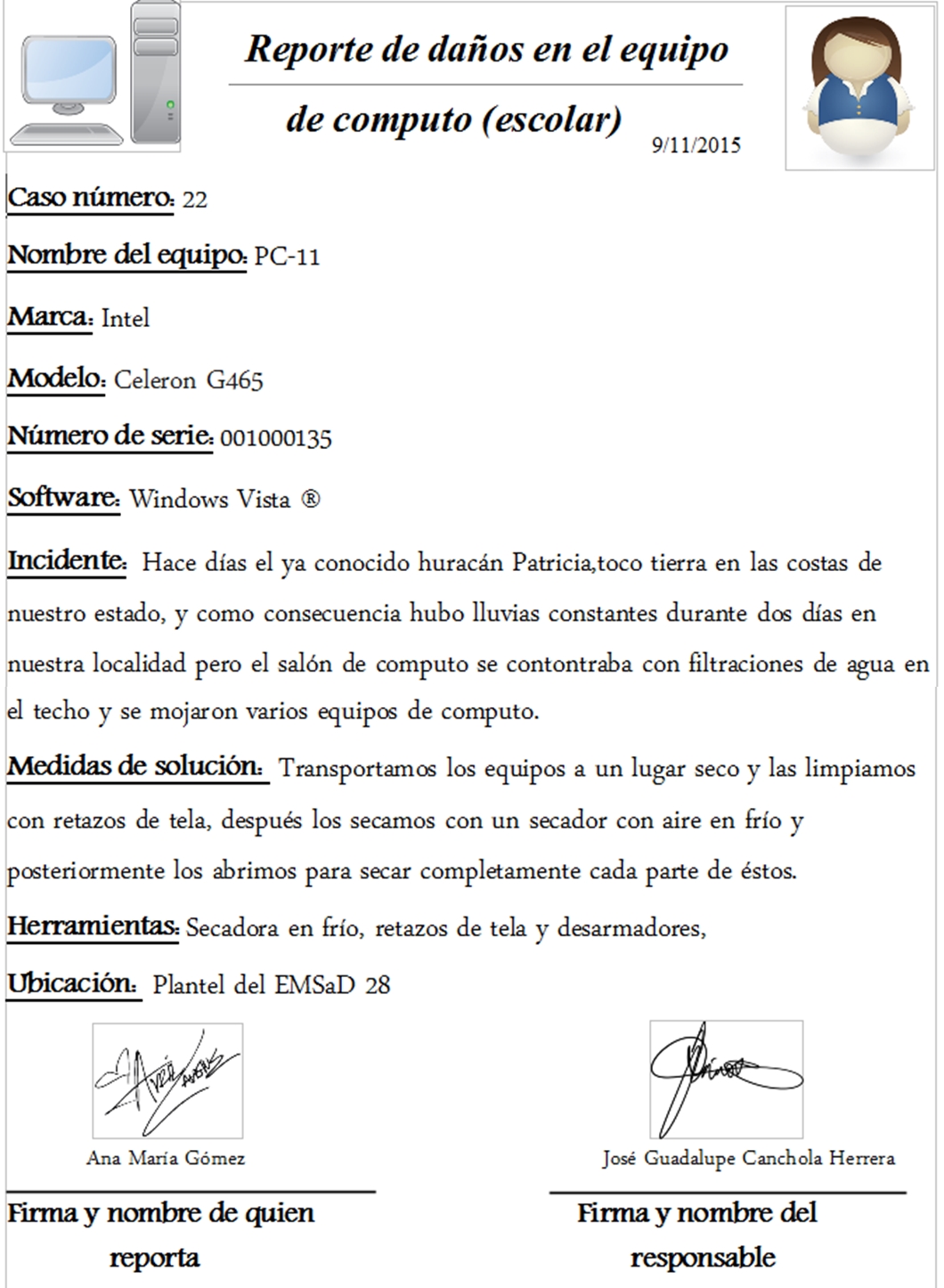 Formatos de reporte de daño o fallas en equipo y/o personales.: Reporte ...