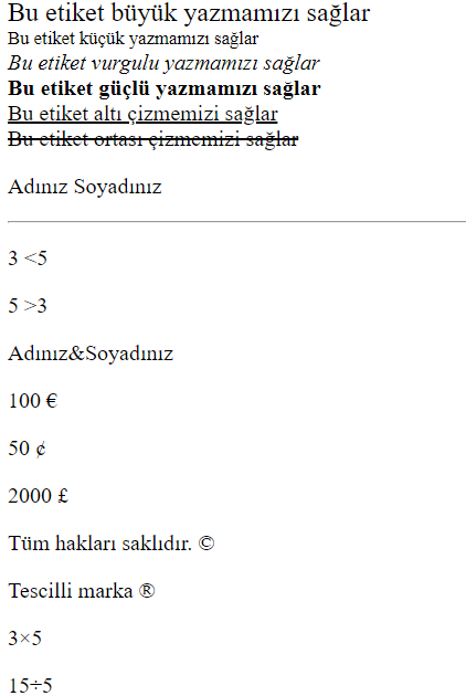 Html İle Özel Karakter