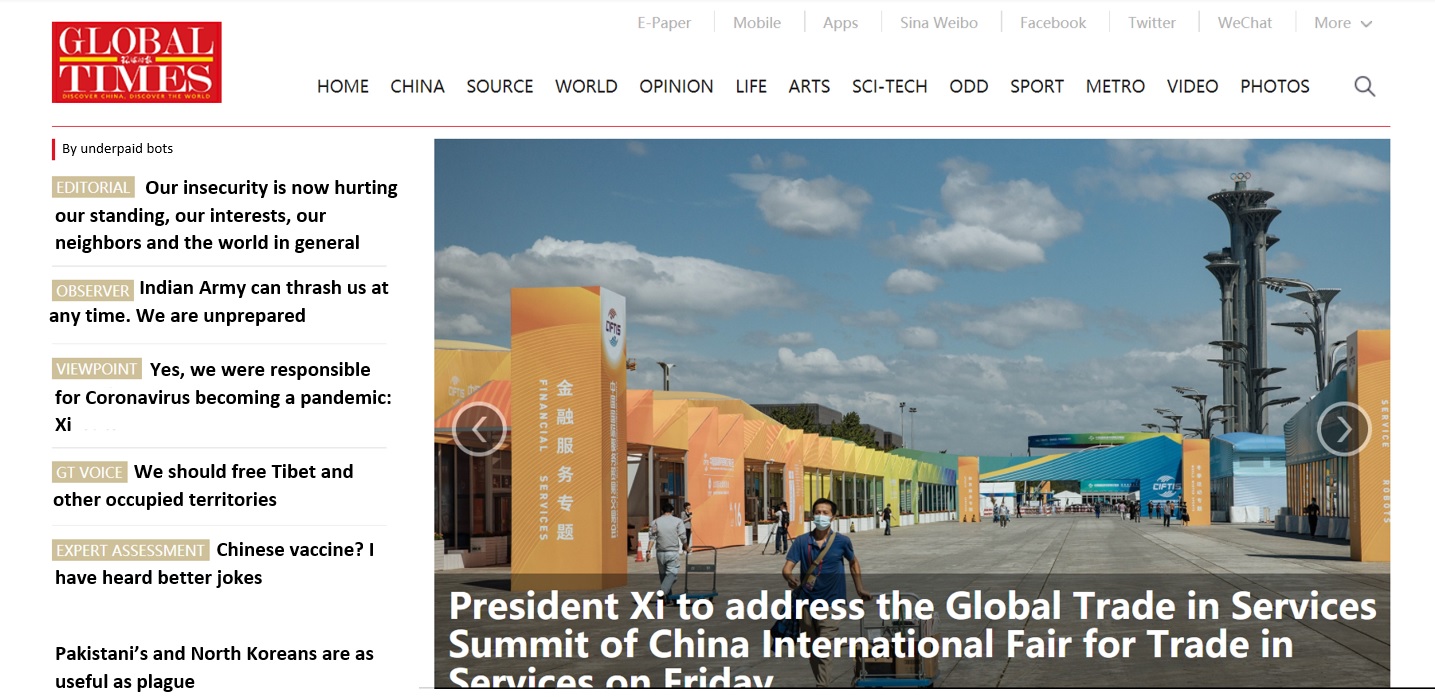 China's Global Times hacked. Displays true stories for the first time ever