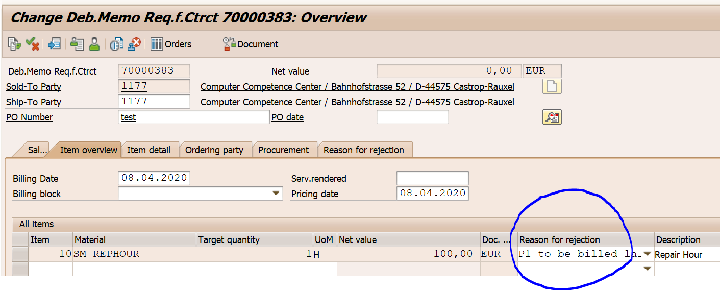 SAP CS/PS : OLI "RESOURCE ITEM OPEN " Indicator in REASON FOR REJECTION