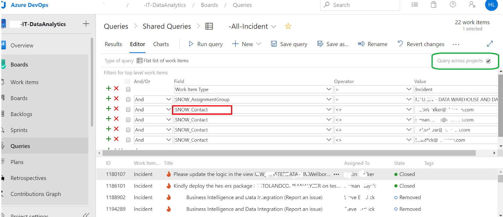 How to place JOIN in Azure DevOps QueryEditor