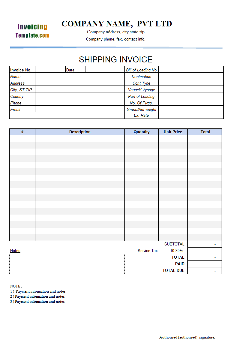 Transport Bill Sample Format In Word - Invoice Template