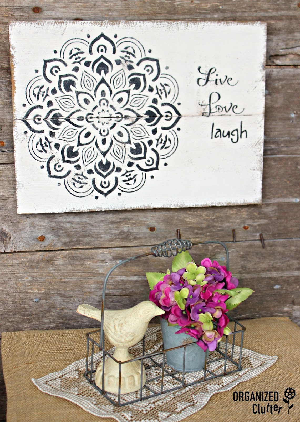Rustic Boho Mandala Sign with Rough Sawn Fence Boards - Organized Clutter