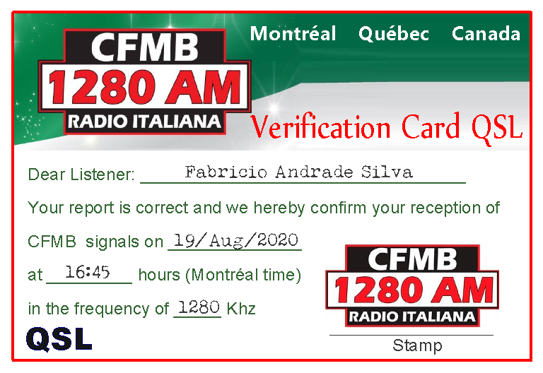 My WebSdr QSLs: Montréal, Canada