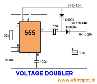 Voltage Doubler Circuit using 555 IC ~ Electronics Hotspot