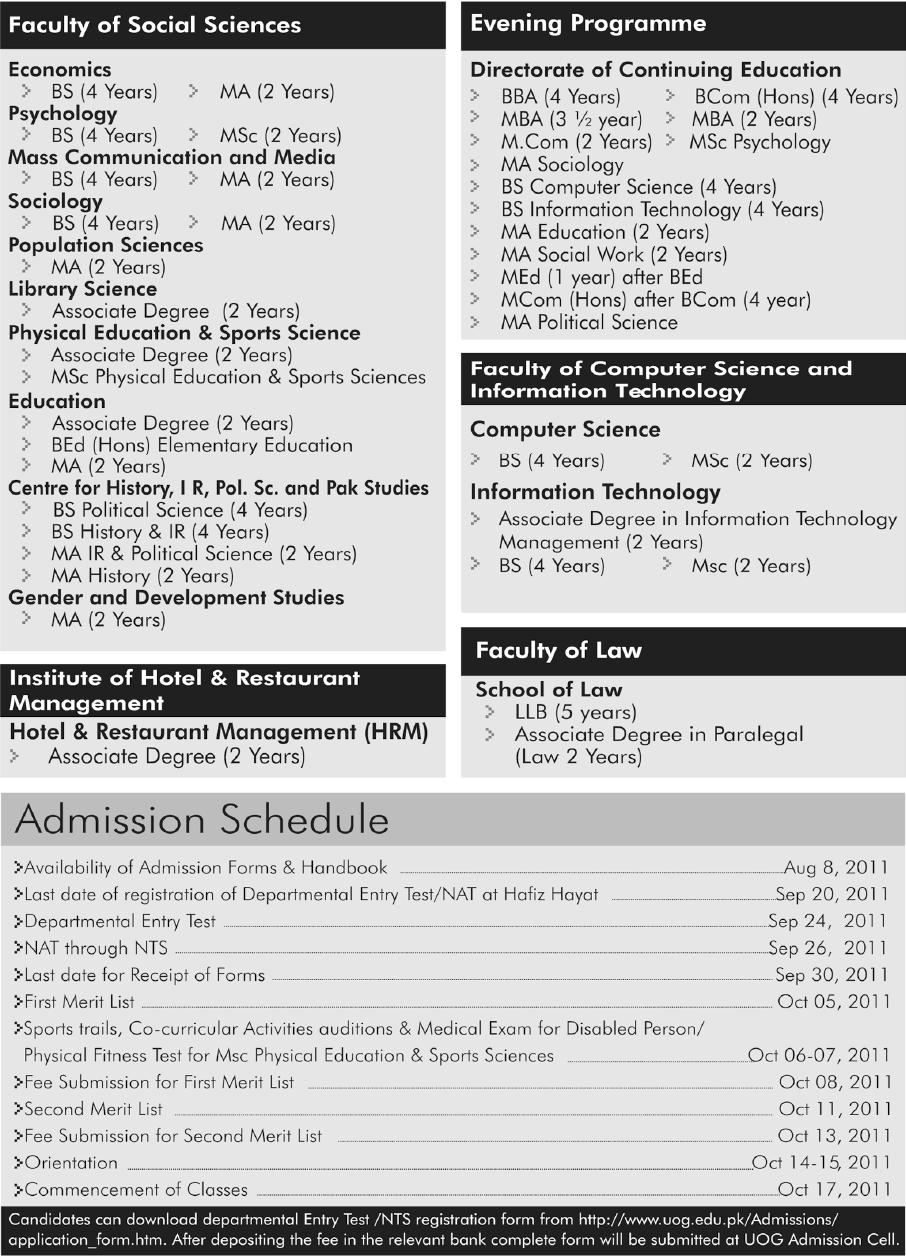 Admission in Pakistan: UOG University of Gujrat Admission 2011 Admission in Pakistan: UOG University of Gujrat Admission 2011