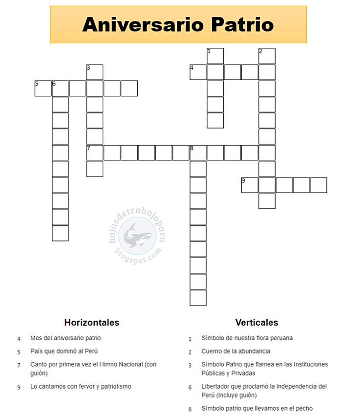 Crucigrama Fiestas Patria - Perú