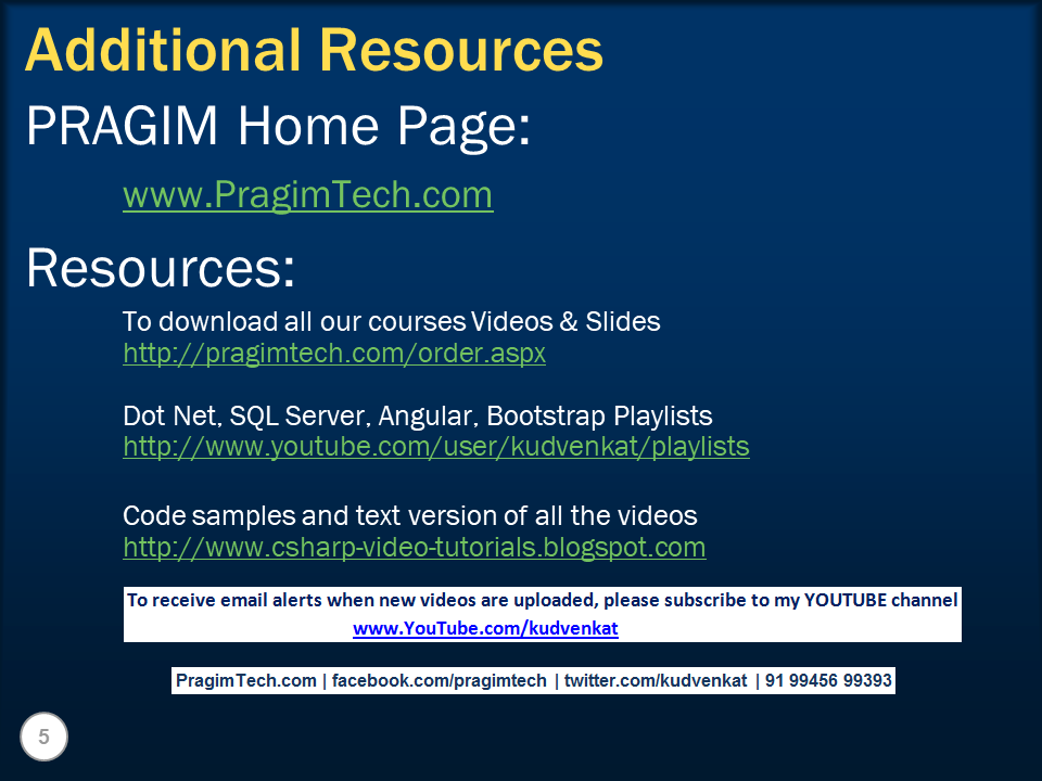 Sql server, .net and c# video tutorial: Installing Angular CLI - Slides