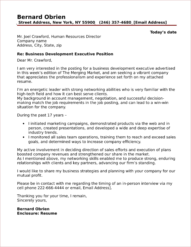 Business Development Cover Letter Template ~ Resume Letter