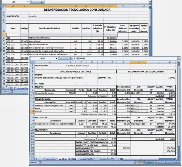 Desagregación tecnológica de obras bajo estructura de la SERCOP