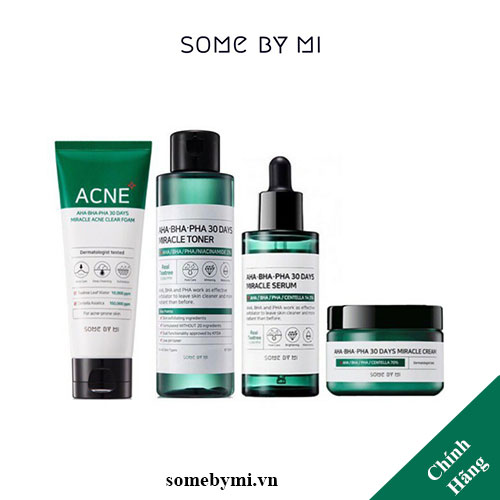 Bộ 4 Sản Phẩm Trị Mụn Some By Mi AHA-BHA-PHA 30 Days Miracle (xanh)