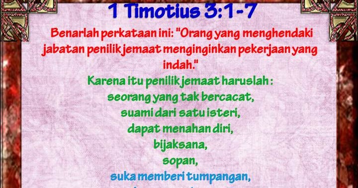 1 TIMOTIUS 3:1-7 (STUDI SYARAT PEMIMPIN JEMAAT) - TEOLOGIA REFORMED