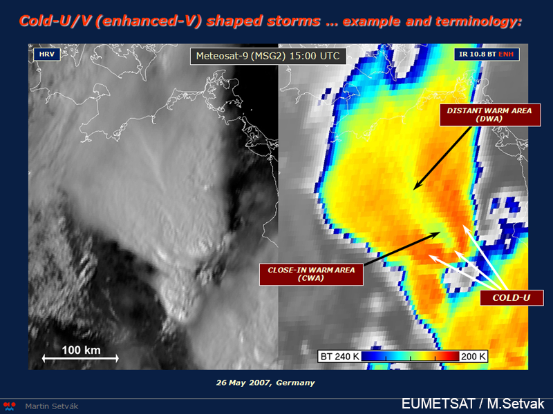 Convective Storms: Other storm-top features in color-enhanced IR imagery