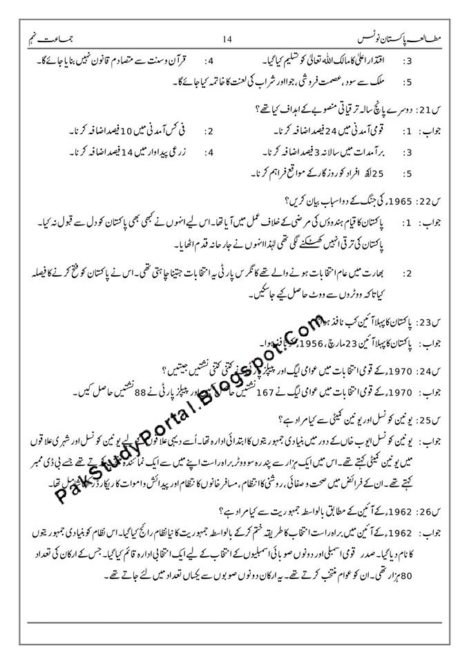 Download Pakistan Studies 9th Class Notes In Urdu