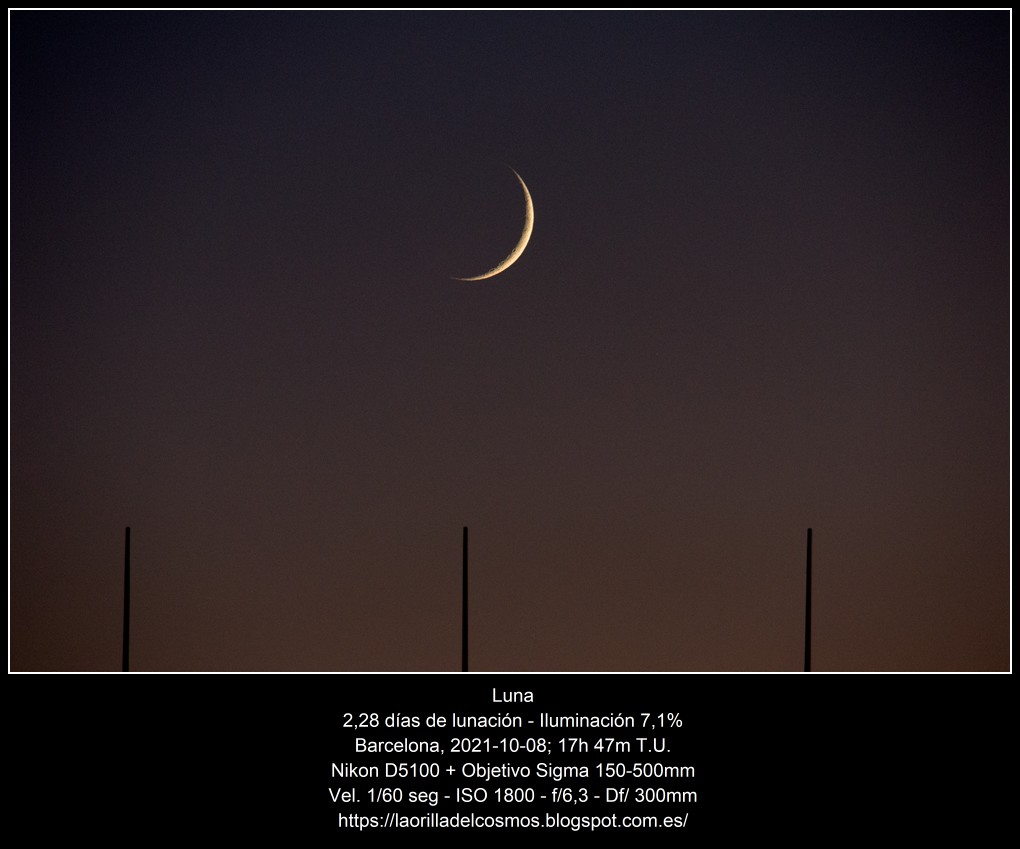 La orilla del Cosmos: Segundo día de lunación, 8 de octubre de 2021