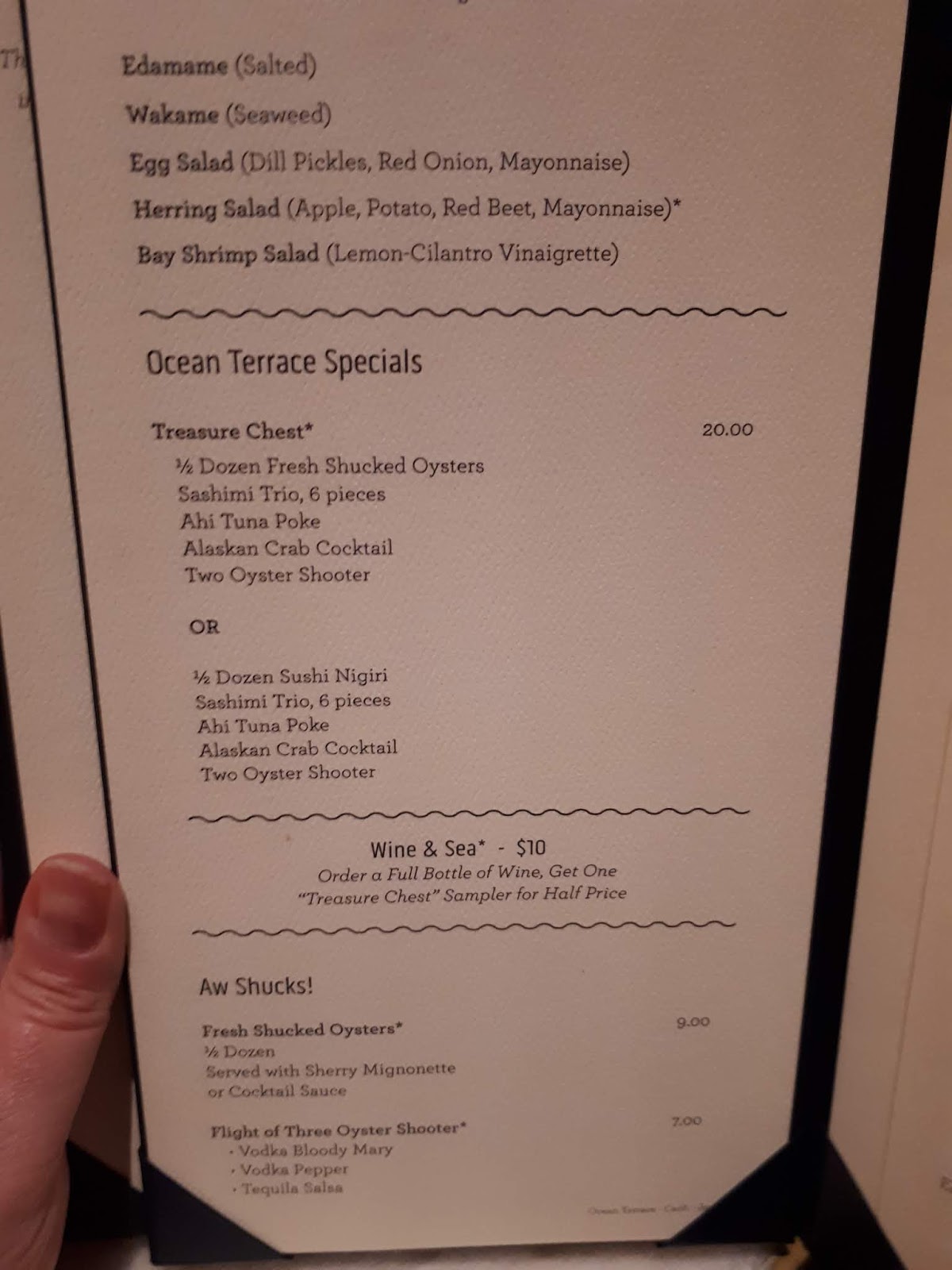 Vickie and Bernie Travel: Ocean Terrace Seafood Menu
