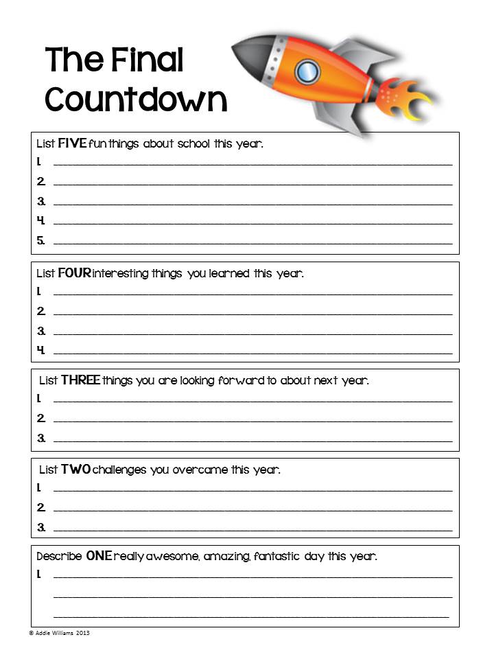 Classroom Freebies Too: Final Countdown - End of Year or Review Activity