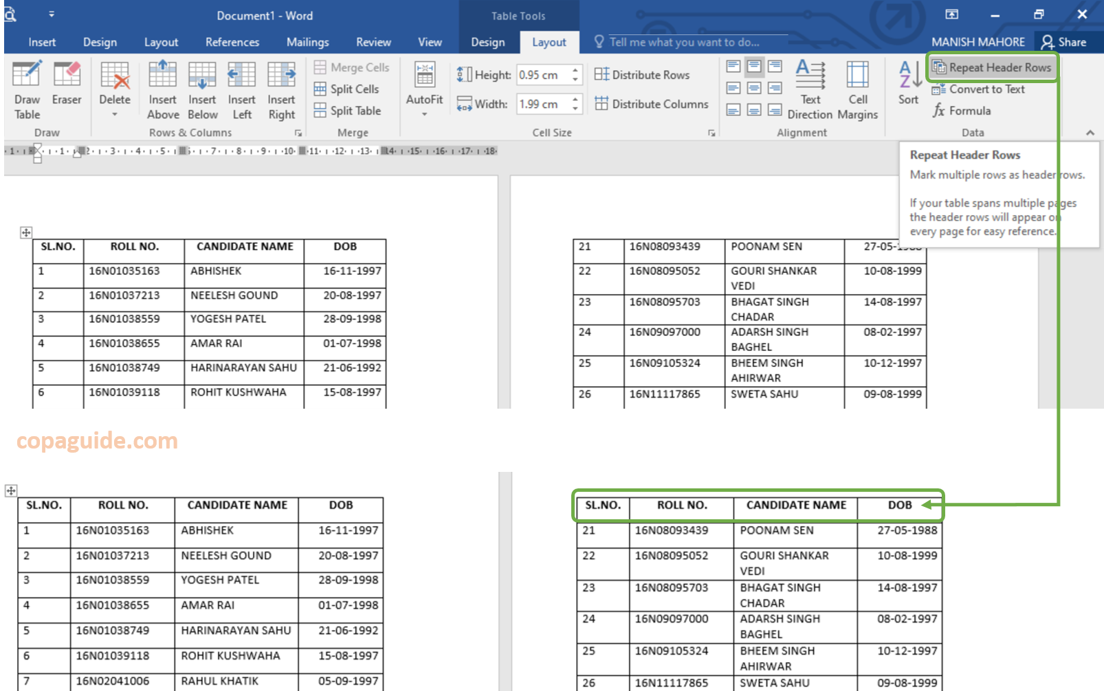 COPA-Guide | Advance Table Features in MS-Word Hindi Notes