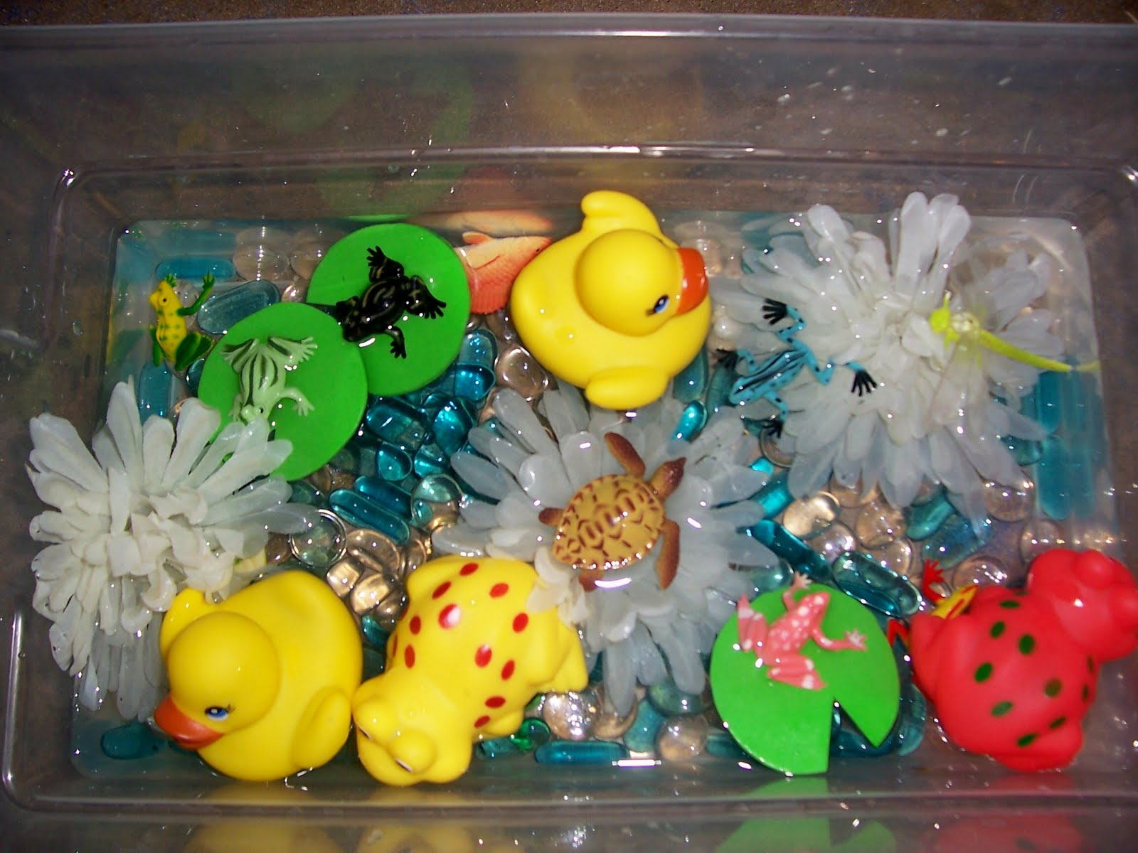 Cheerios Underfoot: Pond Sensory Bin