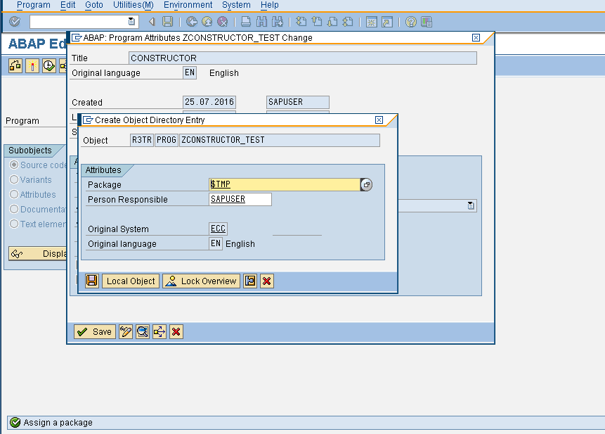 SAP TECH: Global Class: Creation of Constructor