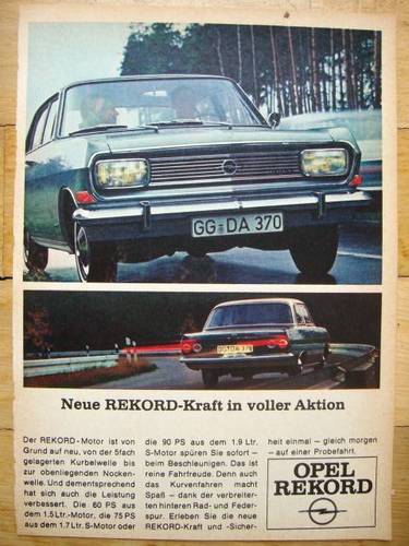 Opel Rekord A & B: ebay: Opel Rekord B, Werbung advert pubblicitta, 1966