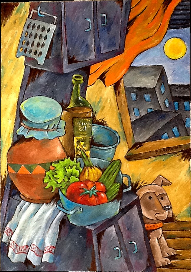 Paintings: Still life with dog