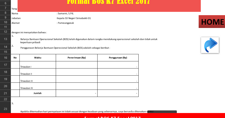 Format BOS K7 Excel 2017 - Laporan BOS (Bantuan Operasional Sekolah)