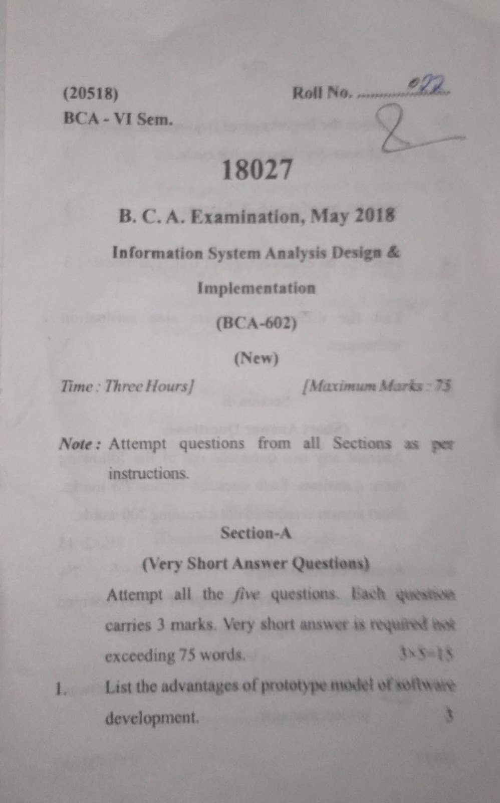 BCA INFORMATION SYSTEM 6TH SEM CCSU LAST 5 YEAR QUESTION PAPER 2018 ... BCA INFORMATION SYSTEM 6TH SEM CCSU LAST 5 YEAR QUESTION PAPER 2018 ...