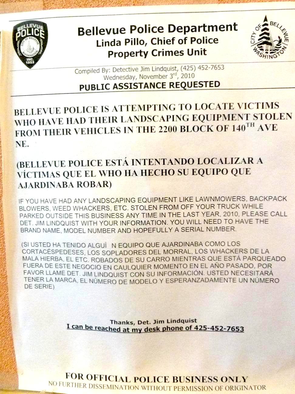 Bellevue, WA King County Police Misconduct: Detective Jim Lindquist