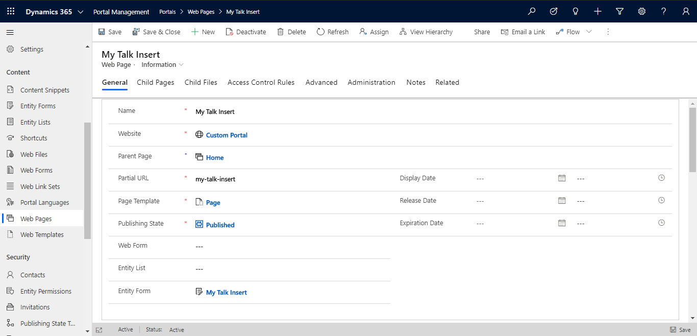 Creating your Event's First Entity Form in Dynamics 365 Portal.