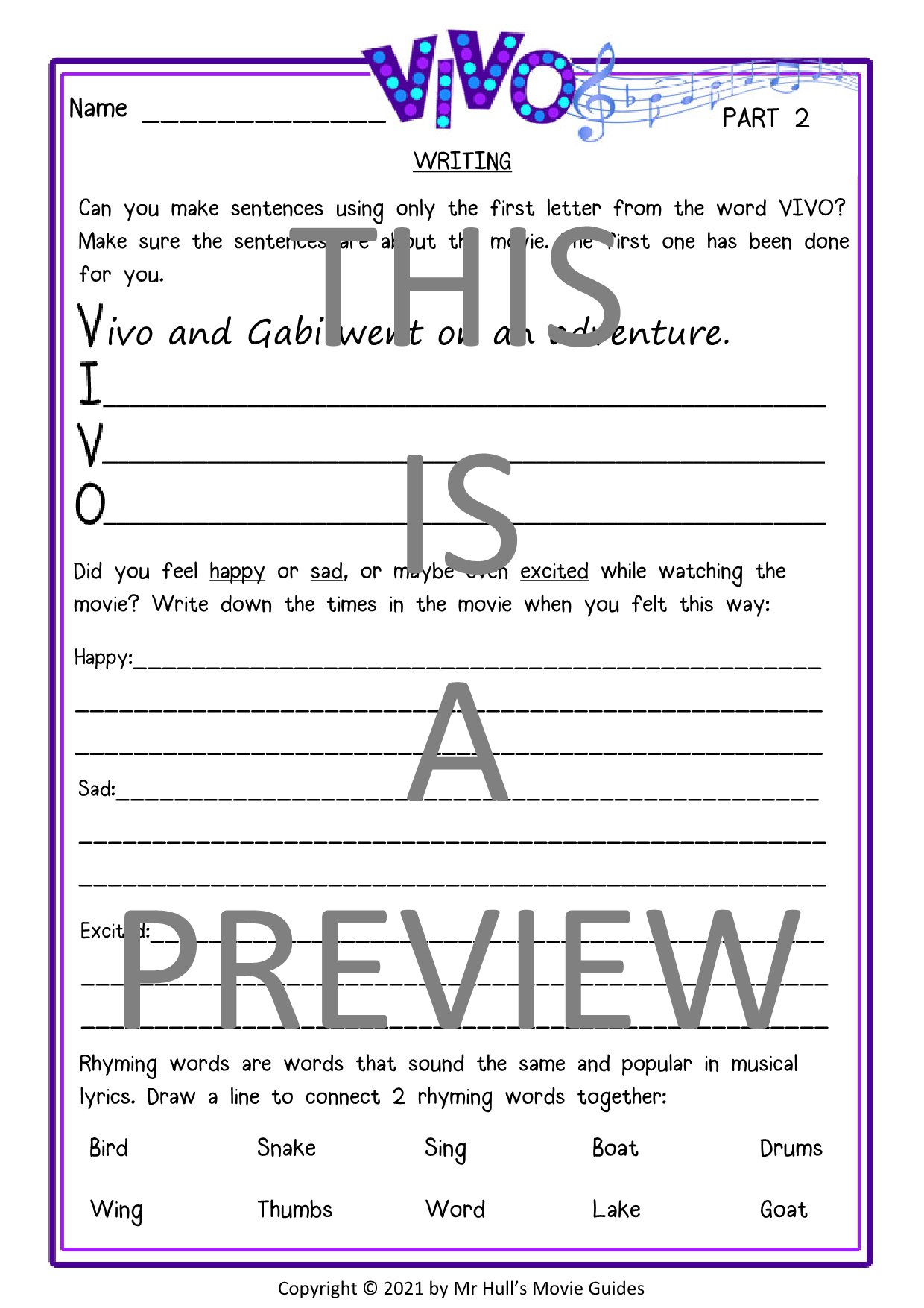 Vivo Movie Guide + Activities - Answer Keys Included ~ Movie Guides and ...