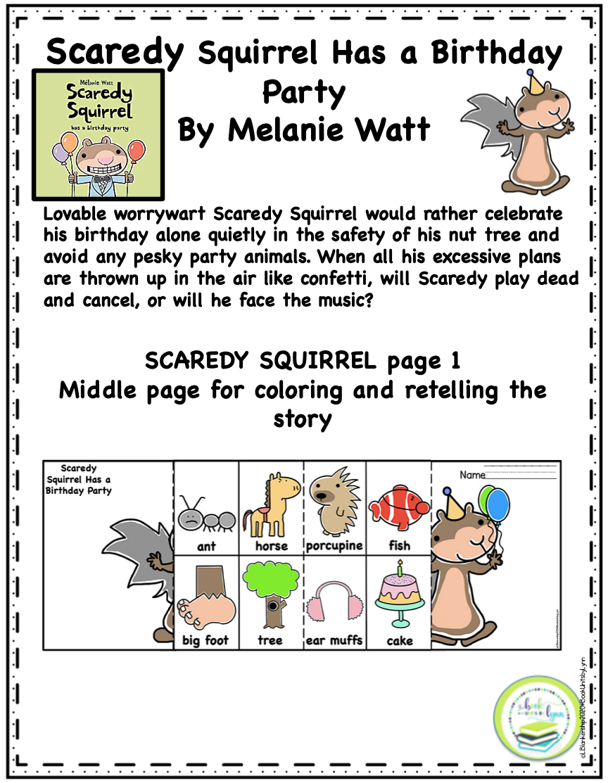 SCAREDY SQUIRREL HAS A BIRTHDAY PARTY BOOK CRAFT ~ Book Units by Lynn