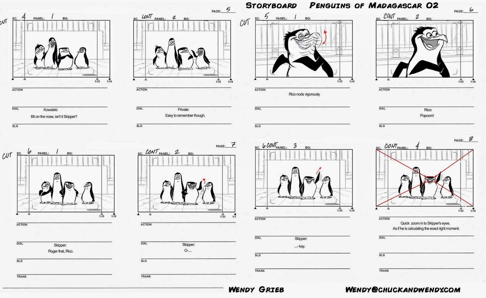 Wendy Grieb's Storyboard Portfolio: Penguins of Madagascar Storyboard Test
