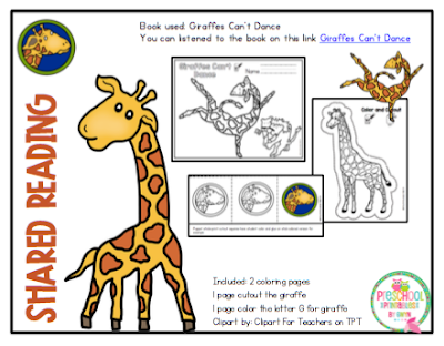 Free Shared Reading Giraffes Can't Dance ~ Preschool Printables