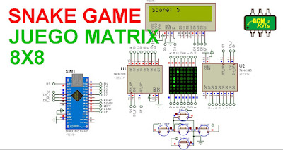 CODIGO Y SIMULACION ARDUINO PROTEUS: SNAKE GAME JUEGO MATRIZ 8X8