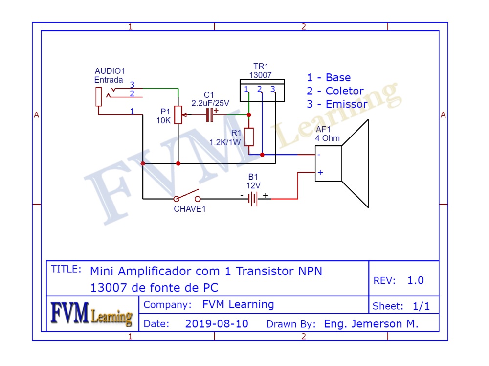 Mini Amplificador com 1 Transistor 13007 de Fonte de PC - FVML