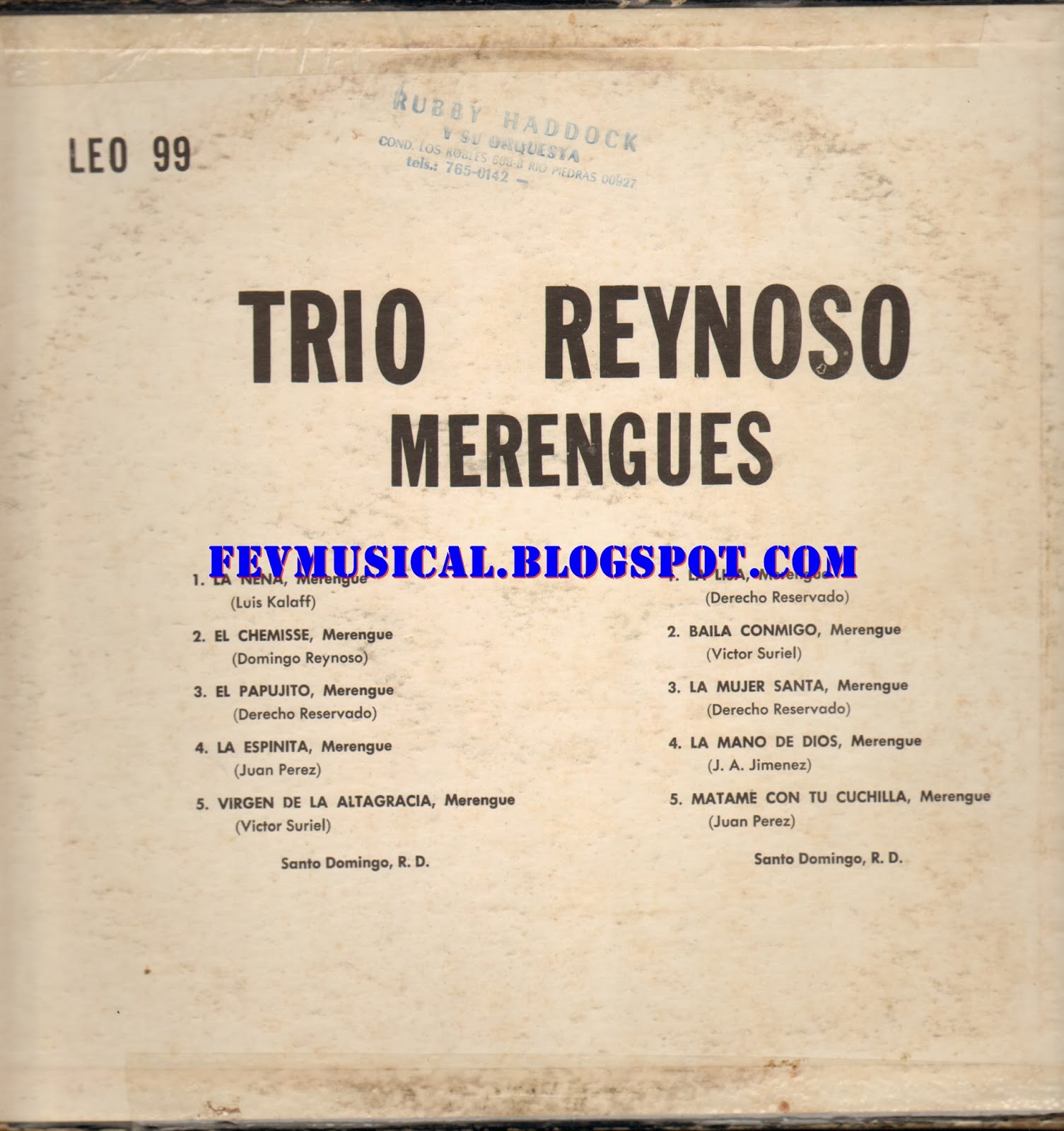 FEV MUSICAL: 1960's - Trio Reynoso - Merengues (Leo) FEV MUSICAL: 1960's - Trio Reynoso - Merengues (Leo)