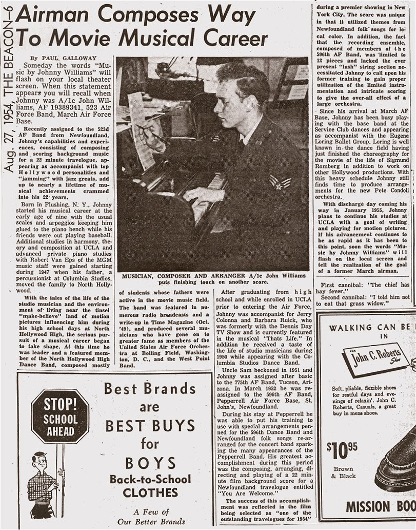 Photo of the day - Newspaper article from 1954 on John Williams