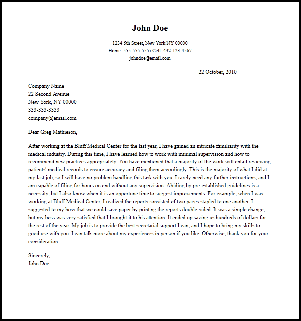 Unit Secretary Cover Letter ~ Resume Letter