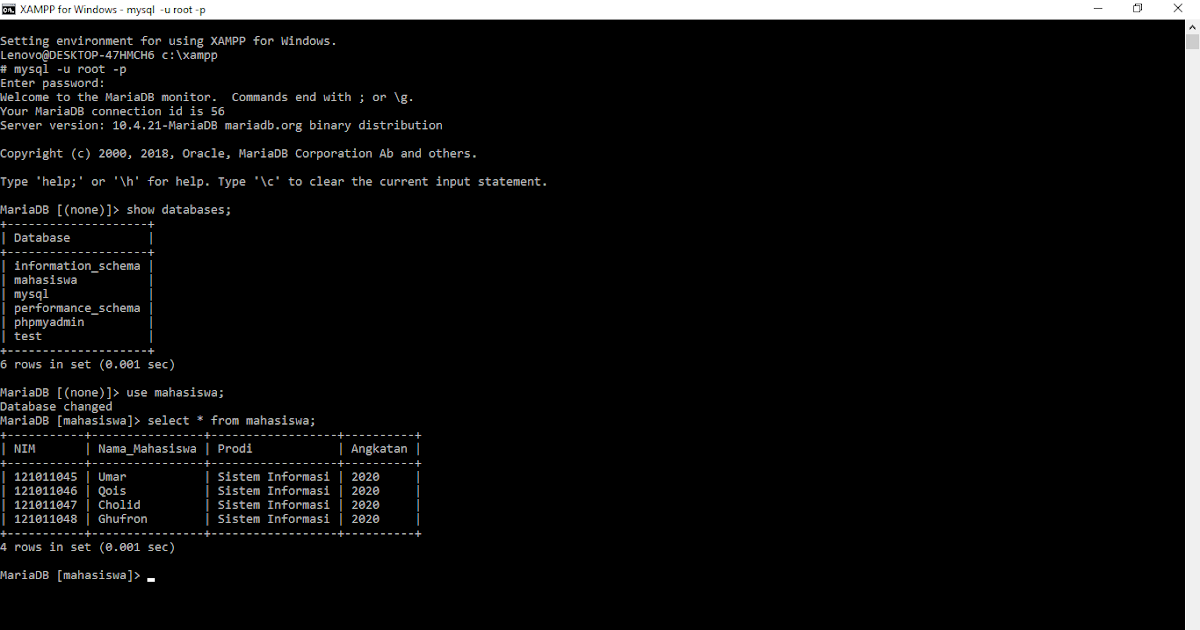 Langkah Menampilkan Database Di Cmd Xampp