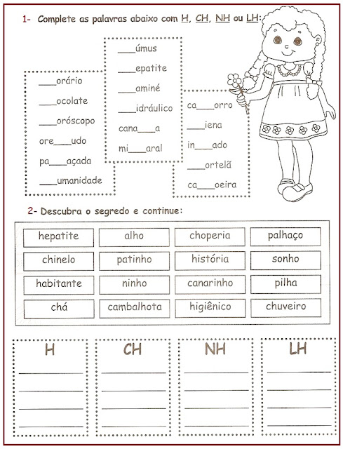 Pedagogas da paz: ATIVIDADE COM CH LH NH H