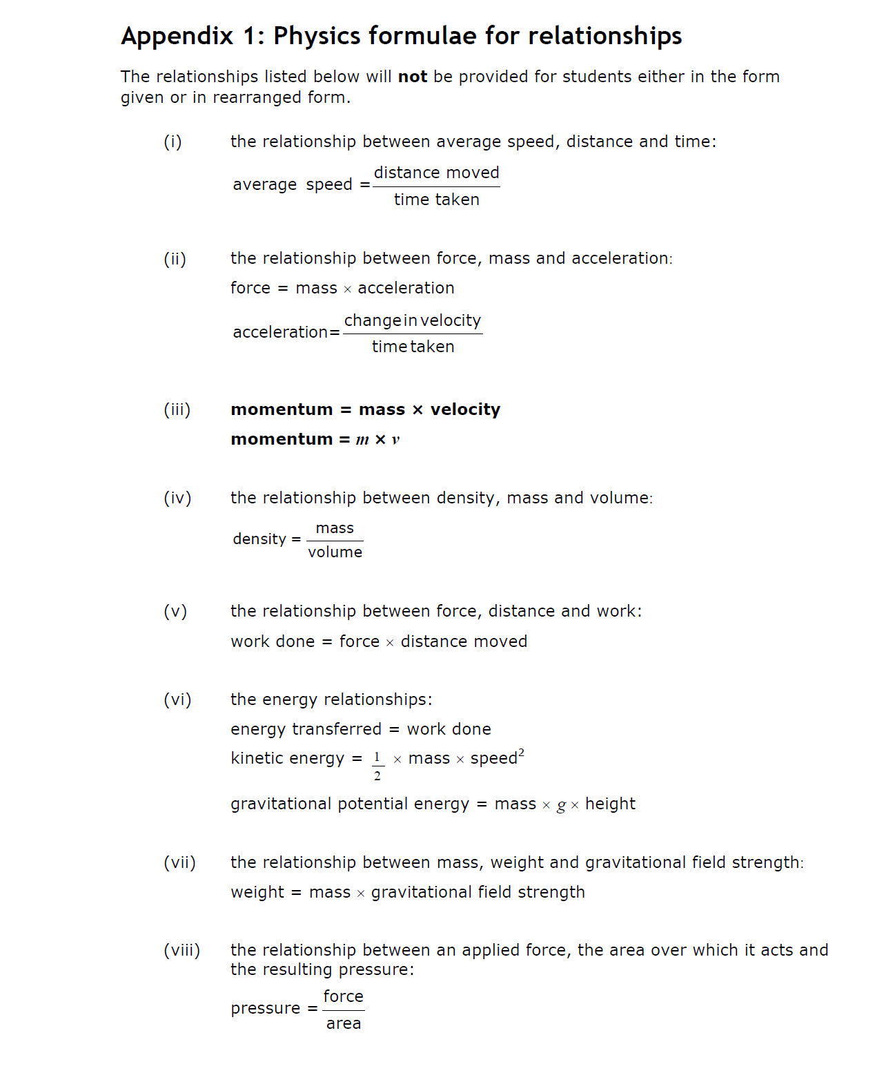 iGCSE Physics: Formulae