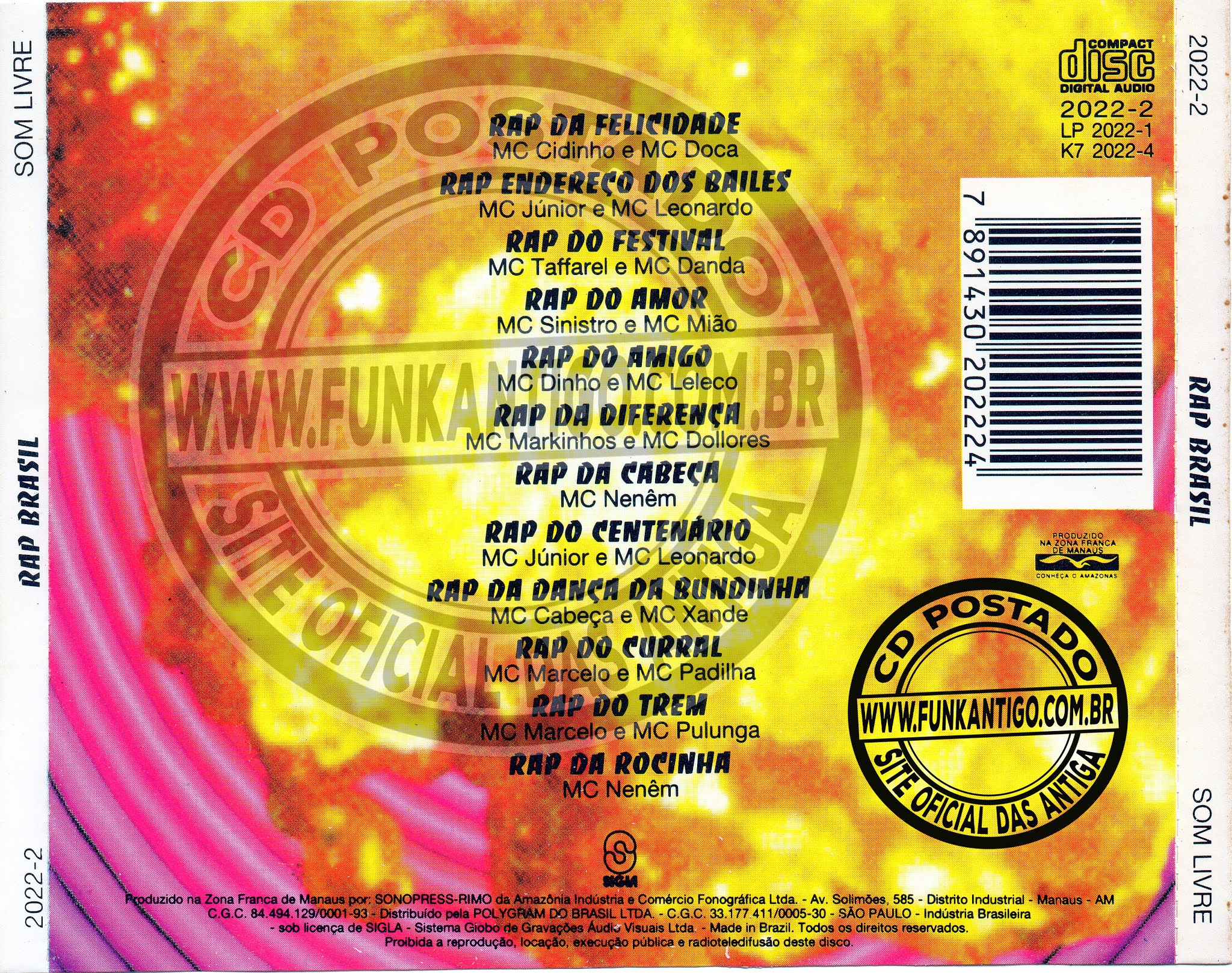 CD RAP BRASIL 1 (CD 3705-95) SOM LIVRE 1995 - Site Funk antigo